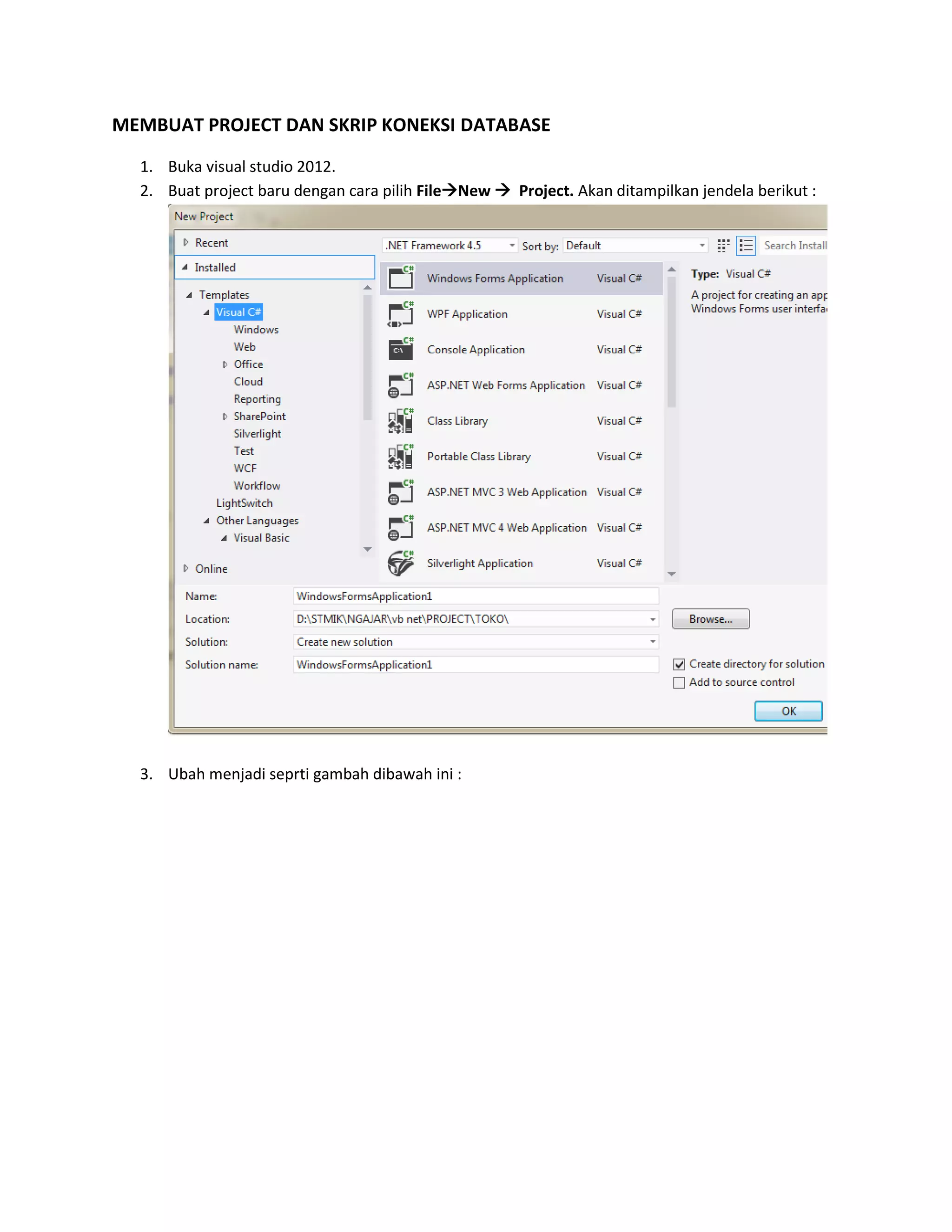 Membuat project dan script koneksi database | PDF