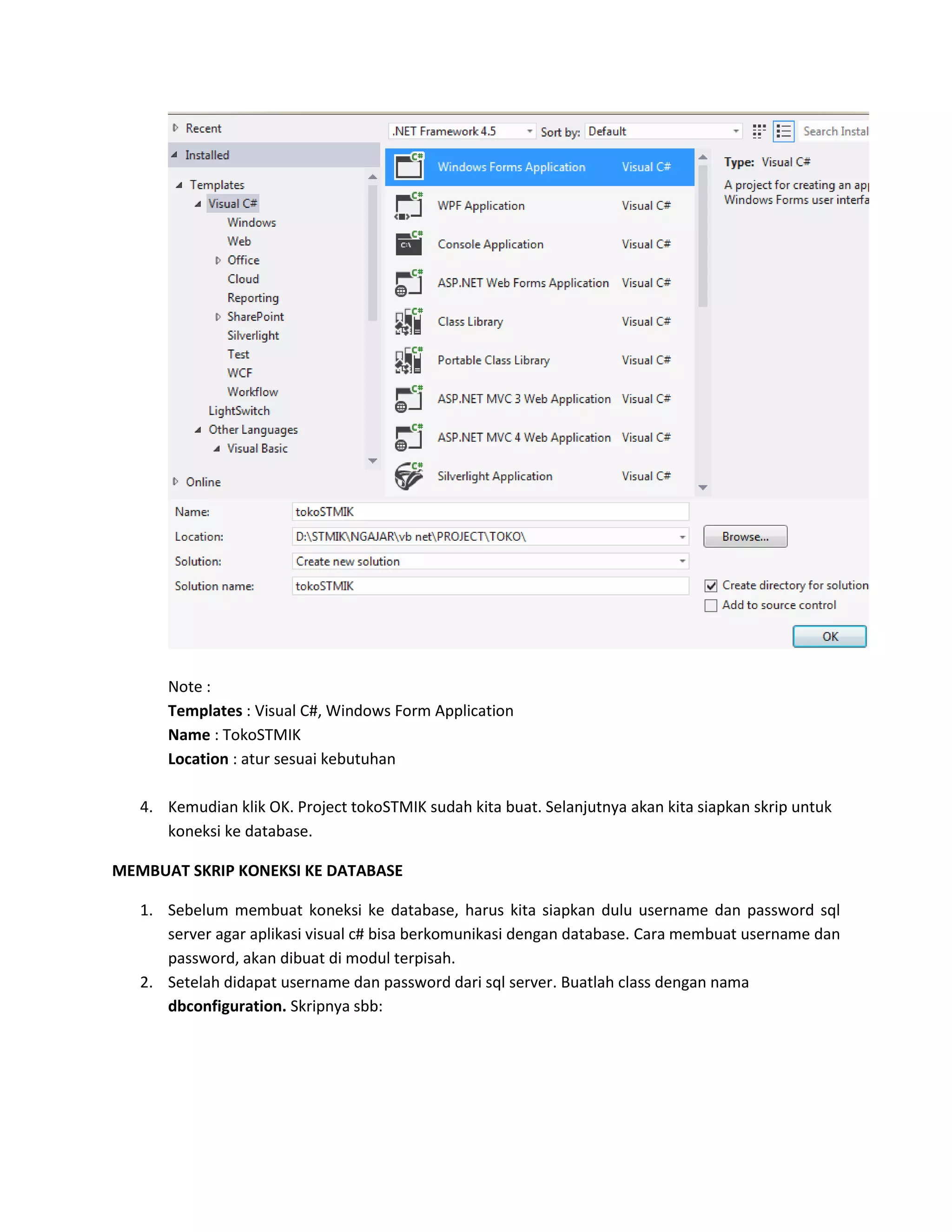 Membuat project dan script koneksi database | PDF