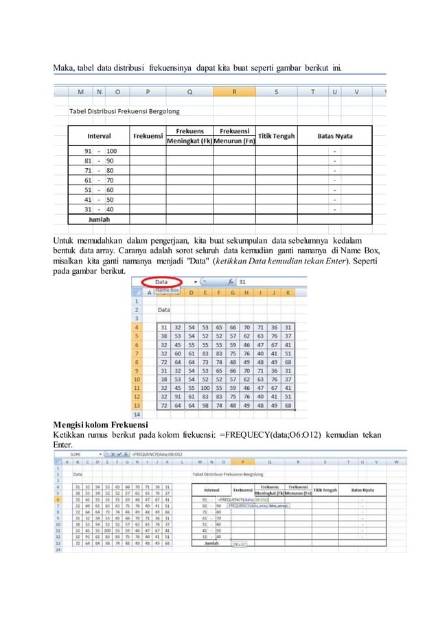 Membuat tabel distribusi frekuensi data statistik di microsoft excel | DOCX