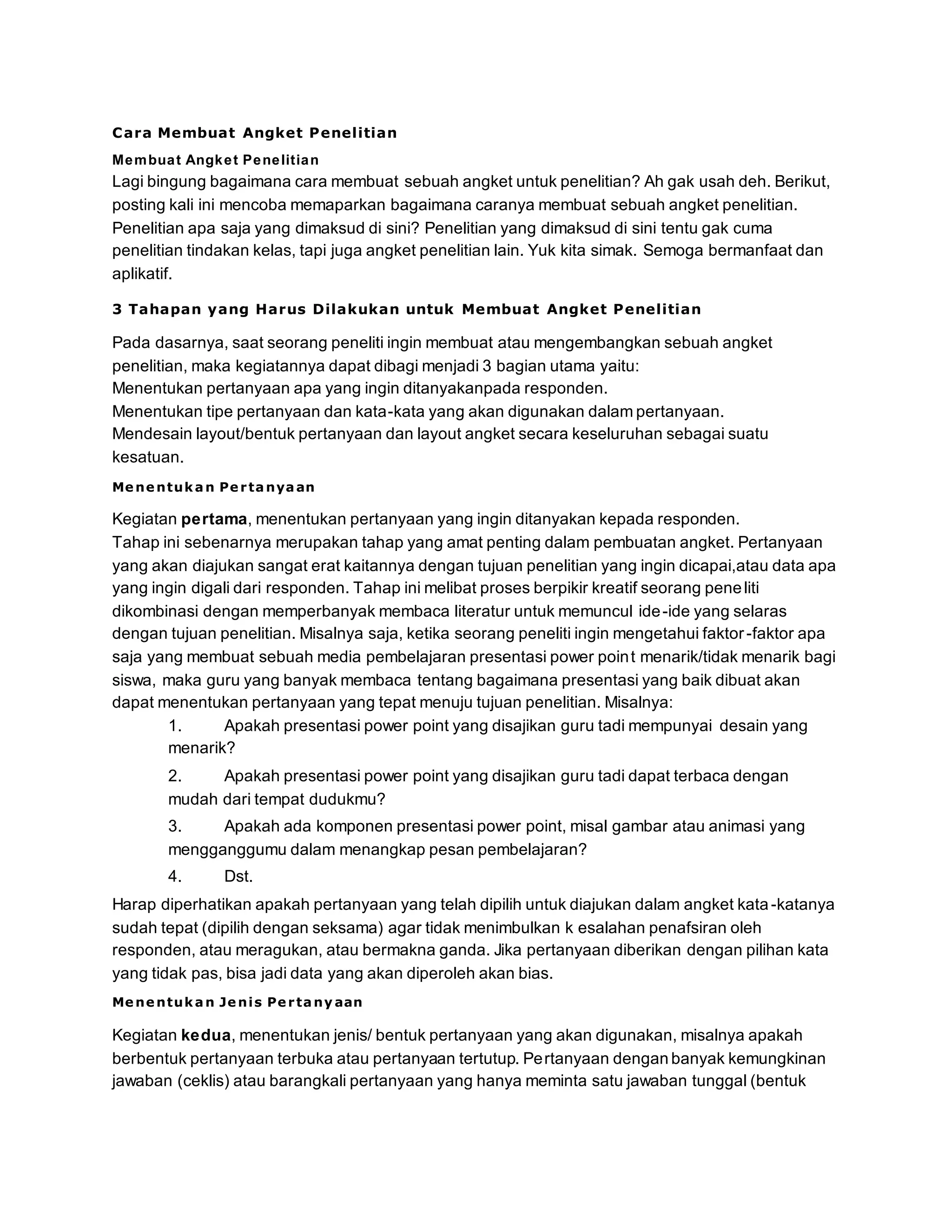 Membuat angket penelitian | DOCX