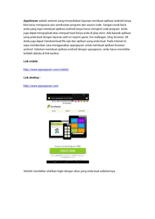 Membuat aplikasi android dengan apps geyser | PDF
