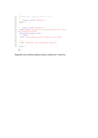 Membuat aplikasi polling dengan php | DOC