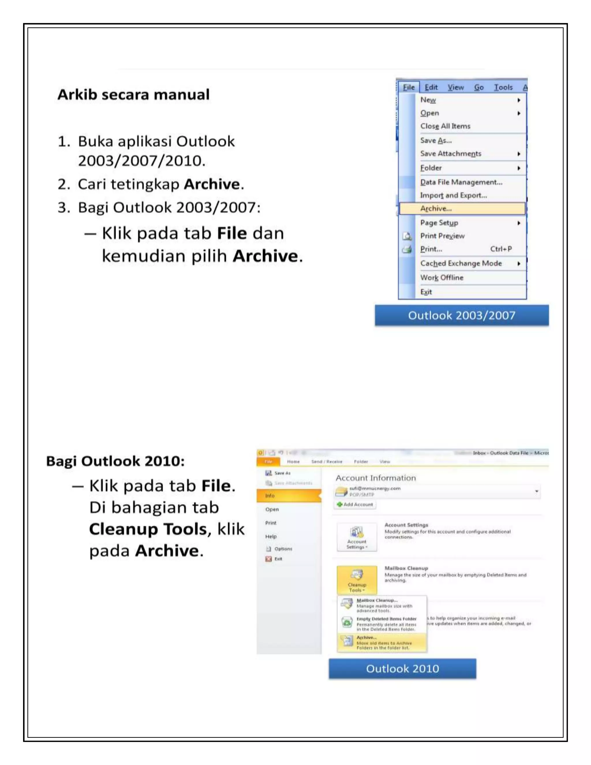 Membuat archieve outlook 2010 | PDF