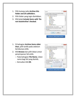 Membuat archieve outlook 2010 | PDF