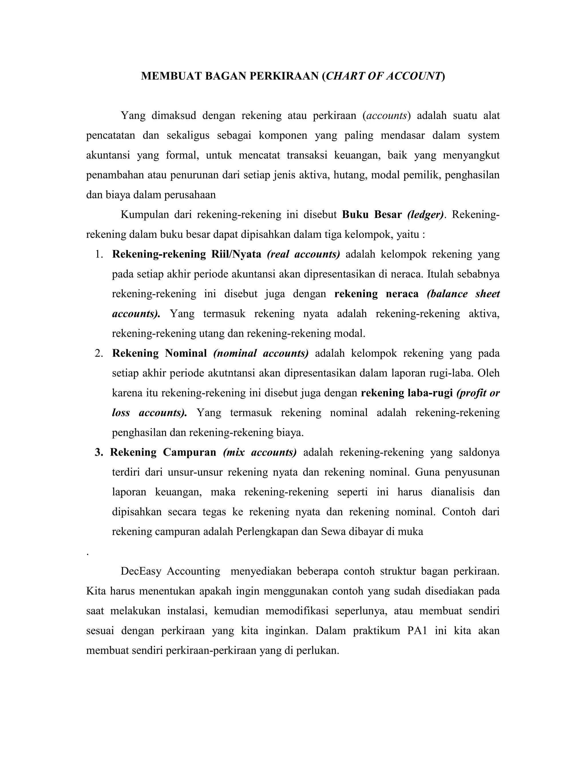 Membuat Bagan Rekening Di Dec Easy Accounting 4 | PDF