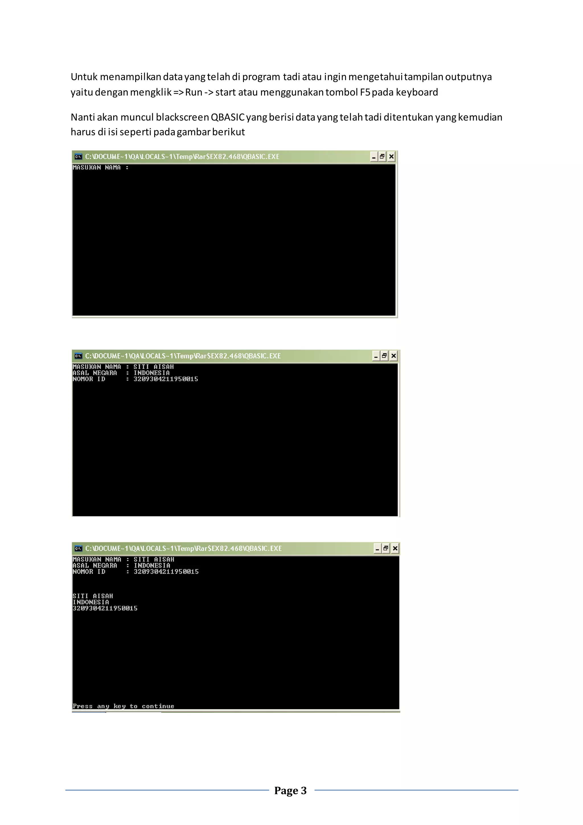 Membuat biodata pada qbasic | DOCX