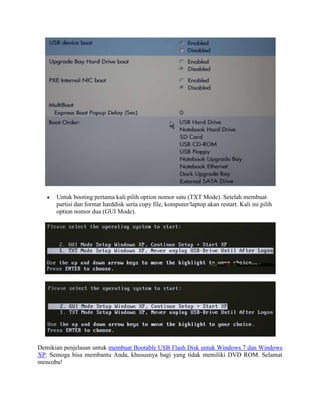Membuat bootable usb flash disk untuk windows 7 dan windows xp | DOCX