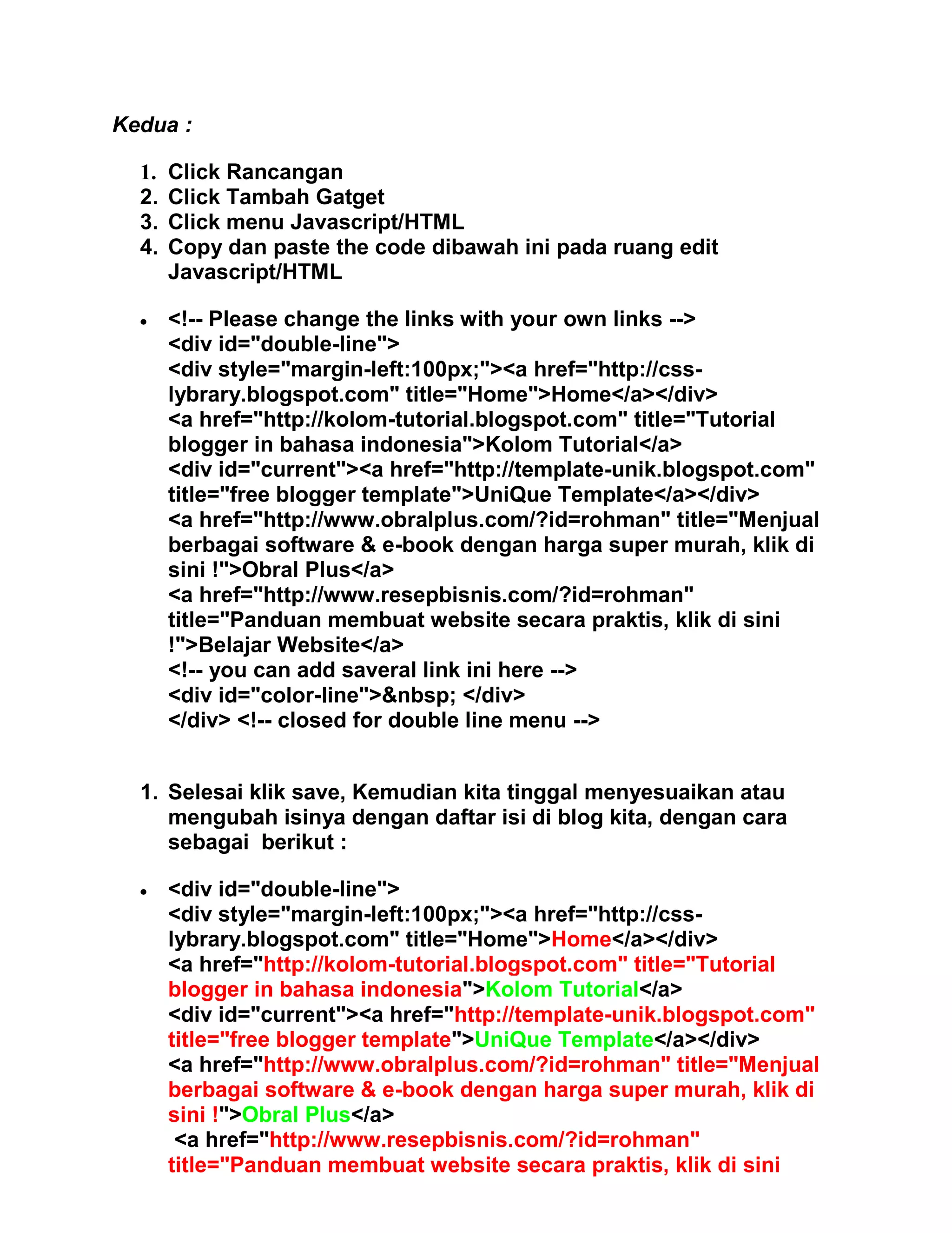 Membuat daftar isi di blogspot | DOCX