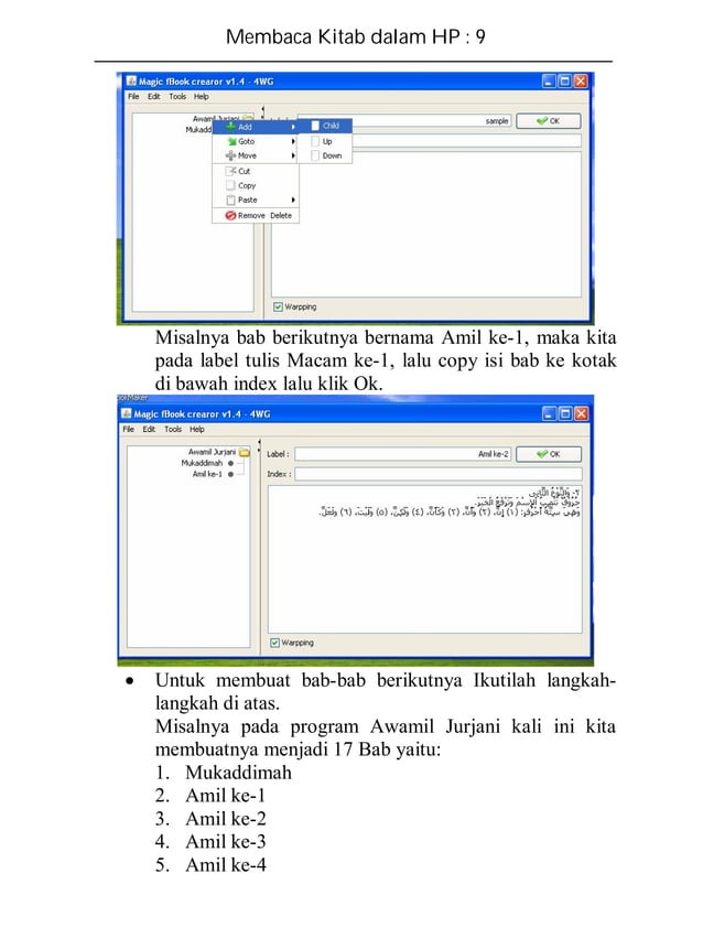 Membuat dan membaca kitab dalam hp tutorial magicfbook creator | PDF