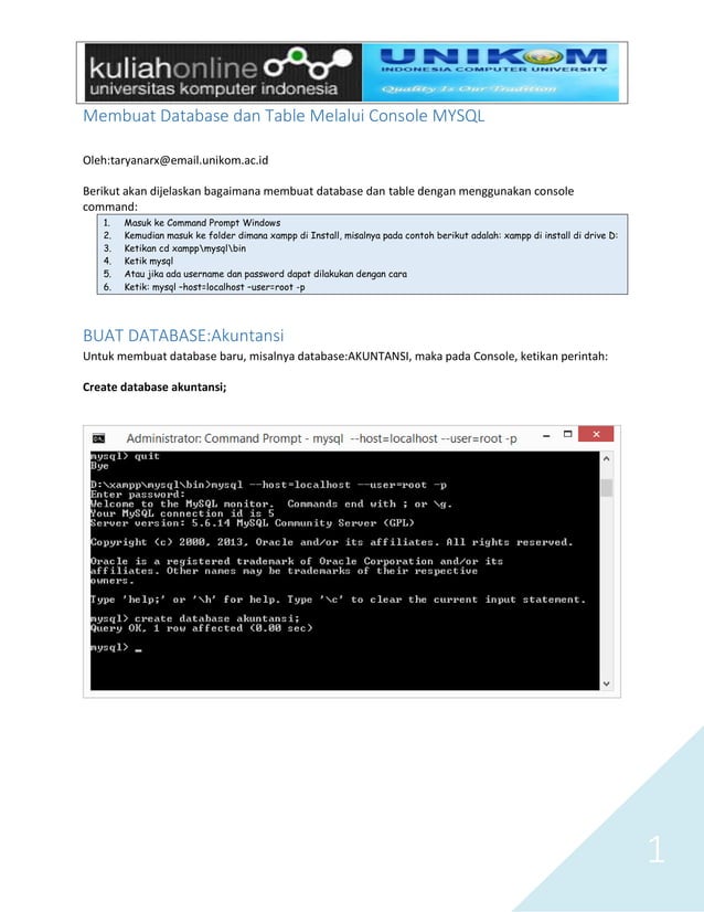 Membuat database dan tabel melalui console mysql | PDF