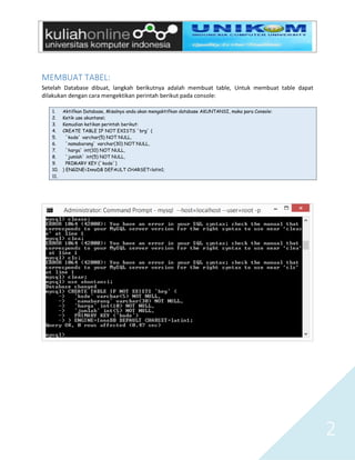 Membuat database dan tabel melalui console mysql | PDF