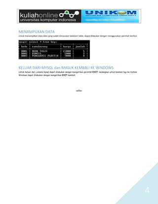 Membuat database dan tabel melalui console mysql | PDF