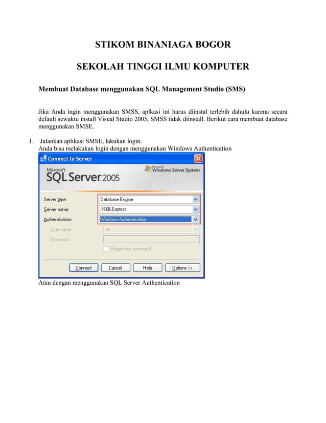 Membuat database menggunakan sql management studio | DOC