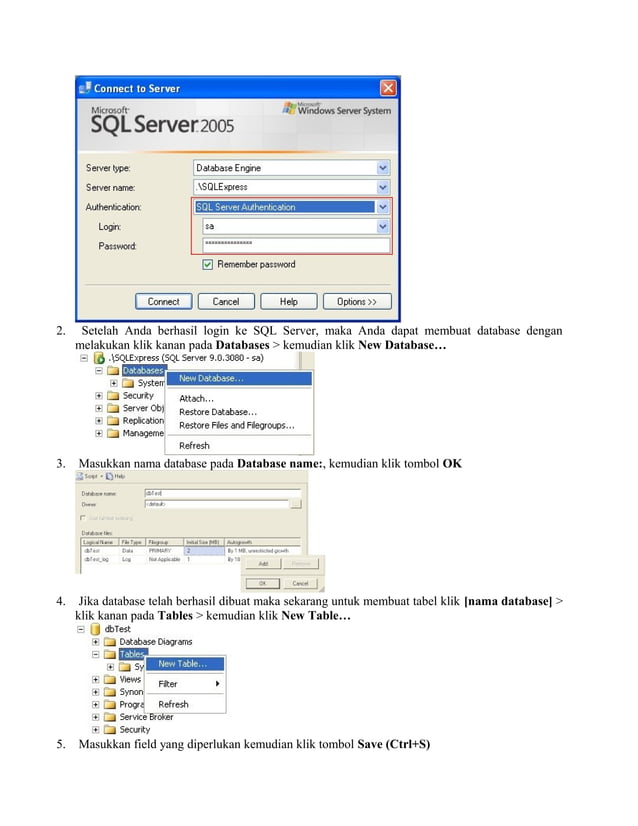 Membuat database menggunakan sql management studio | DOC