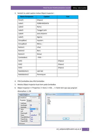 Membuat form biodata dengan Delphi | PDF