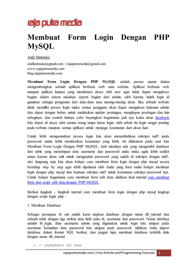 Membuat form login dengan php mysql | PDF