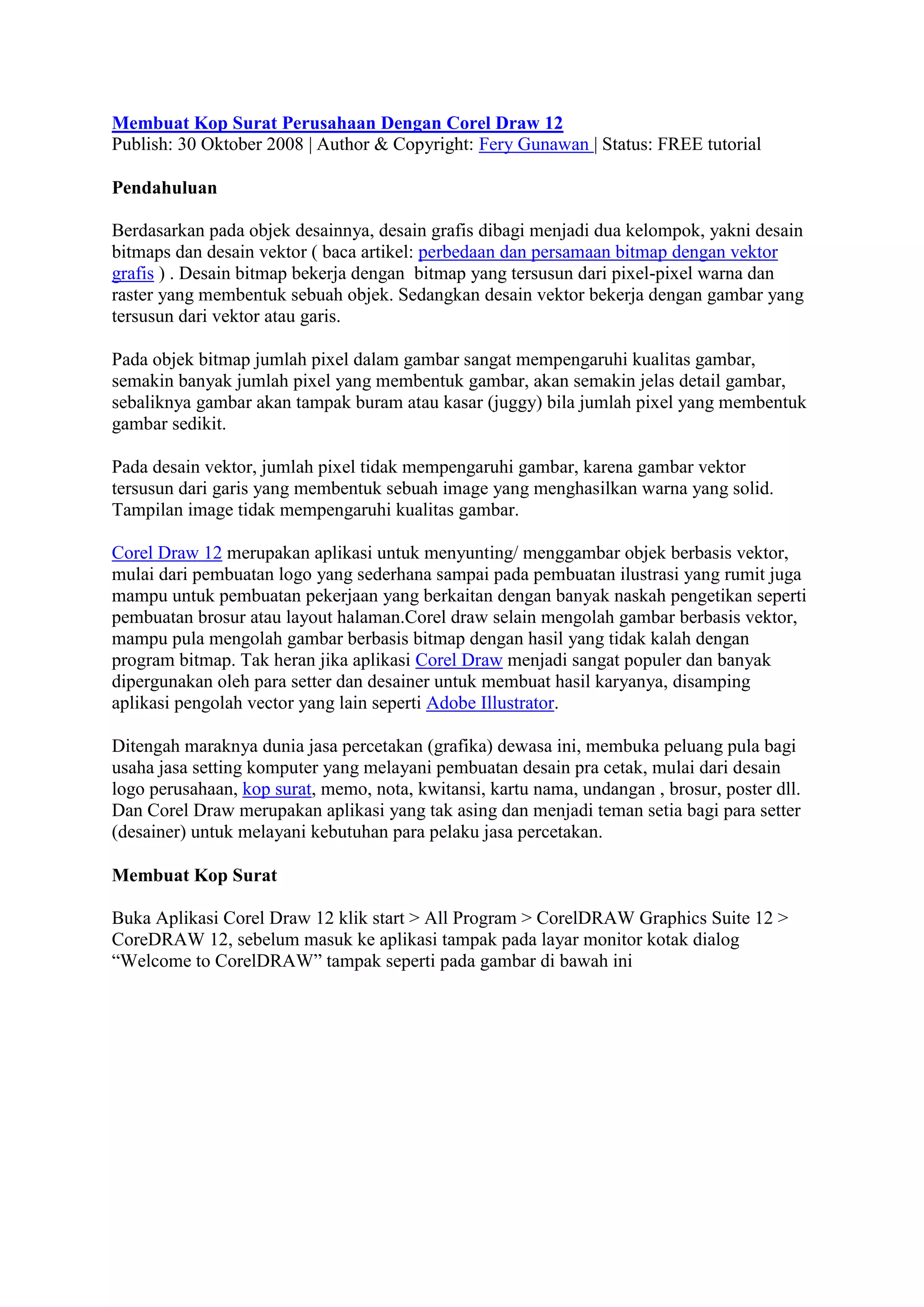 Membuat kop surat perusahaan dengan corel draw 12 | DOCX