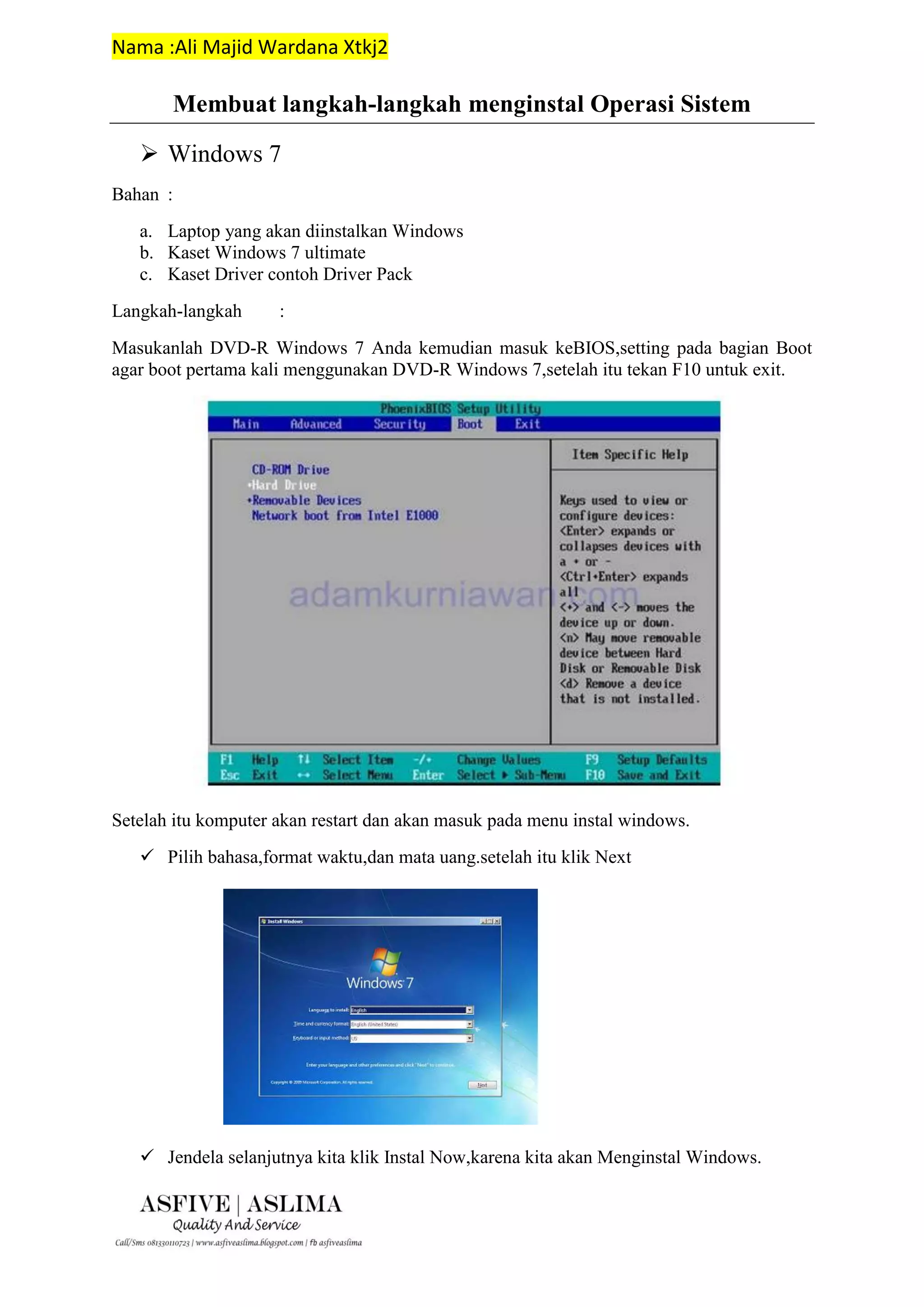 Langkah-langkah menginstal Windows 7 | PDF