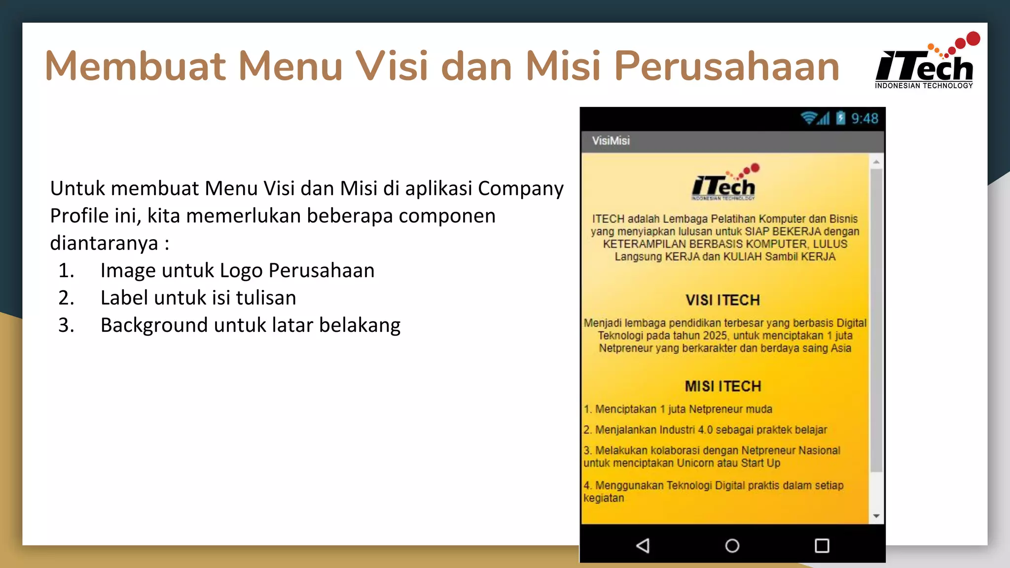 Membuat menu visi dan misi company profile | PDF