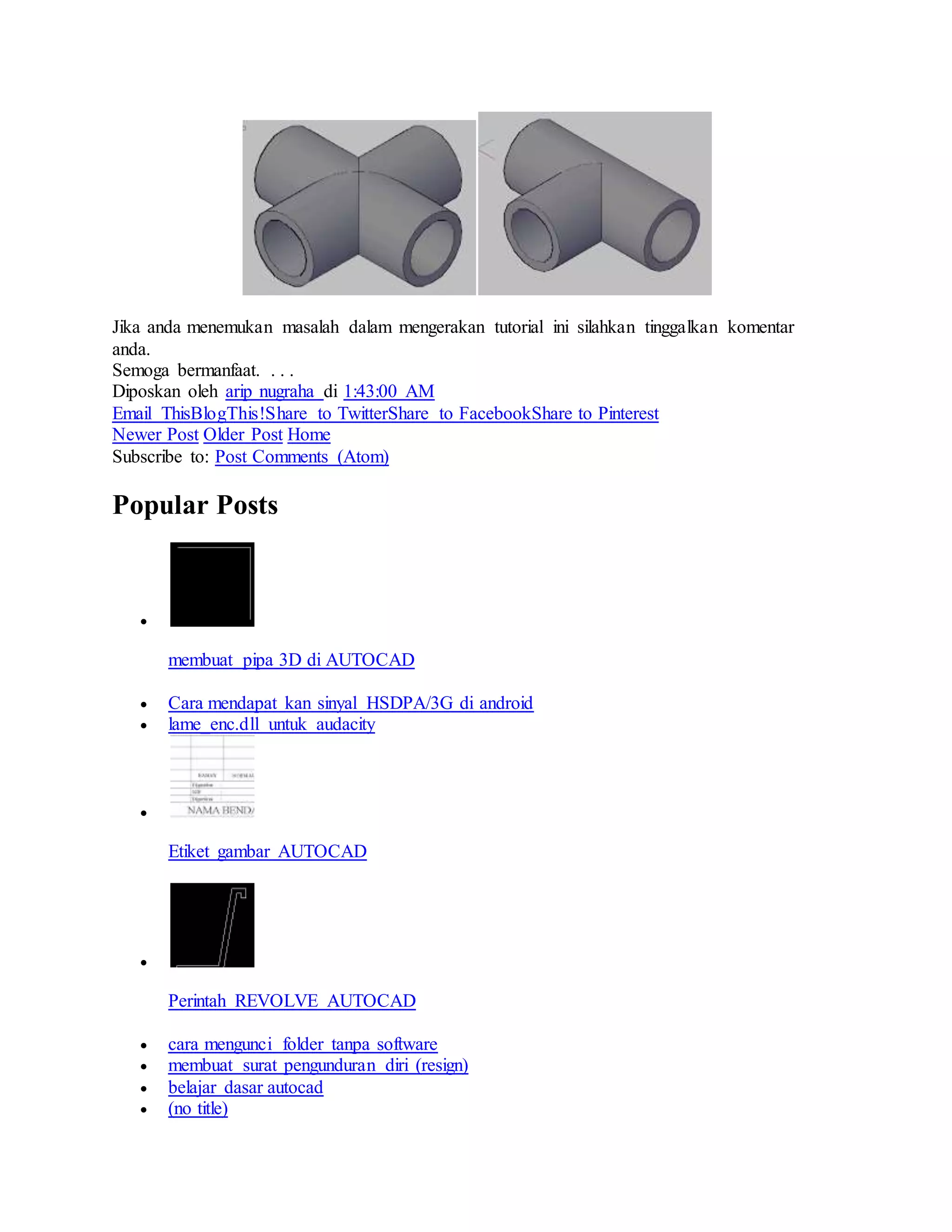 Membuat pipa 3 d di autocad | DOCX