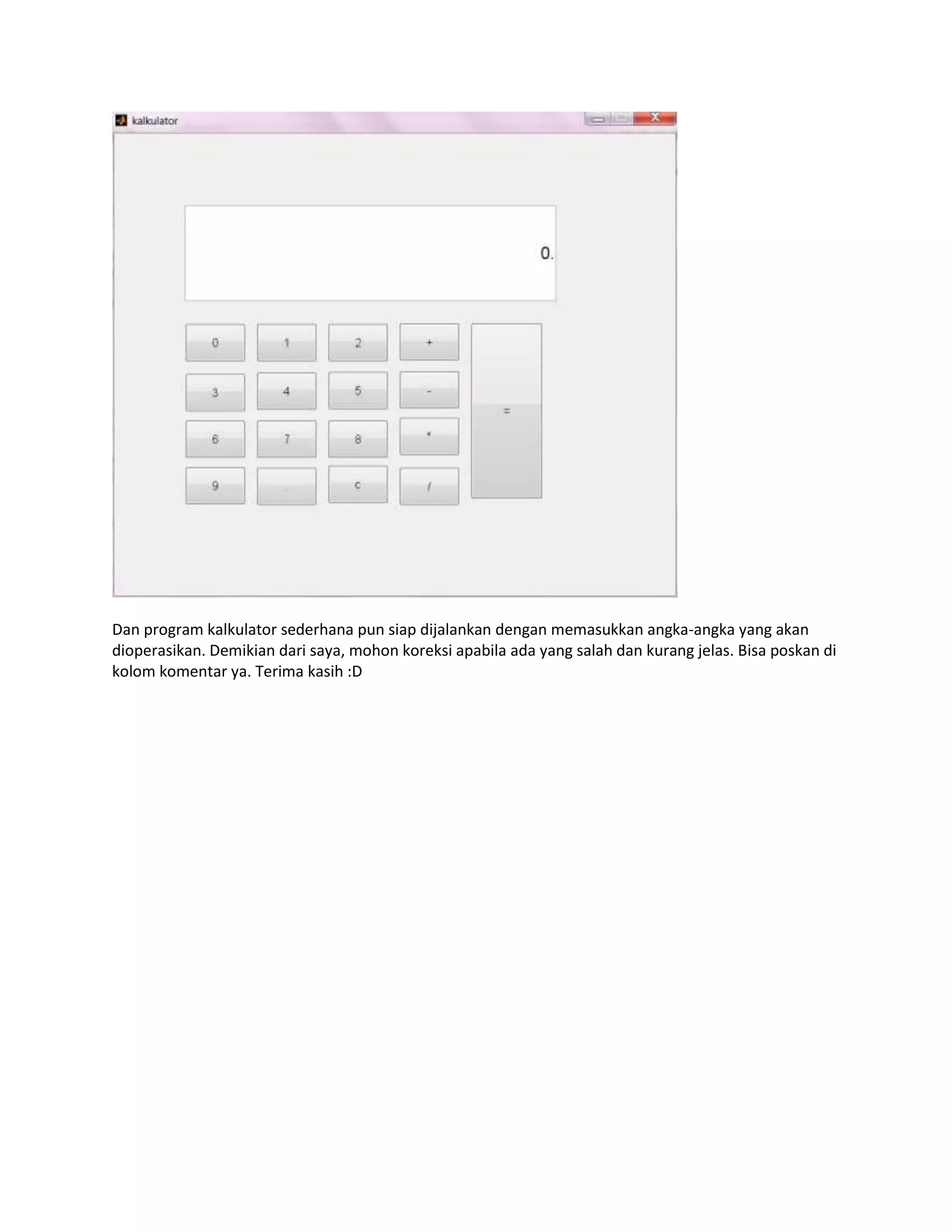 Membuat program kalkulator sederhana dengan matlab | DOCX