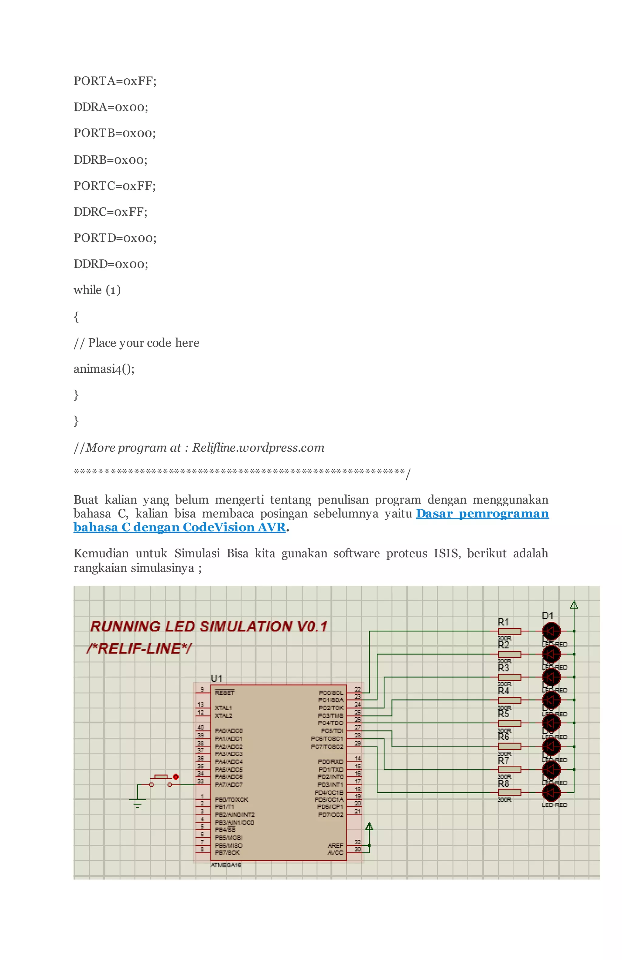 Membuat program running led menggunakan | PDF