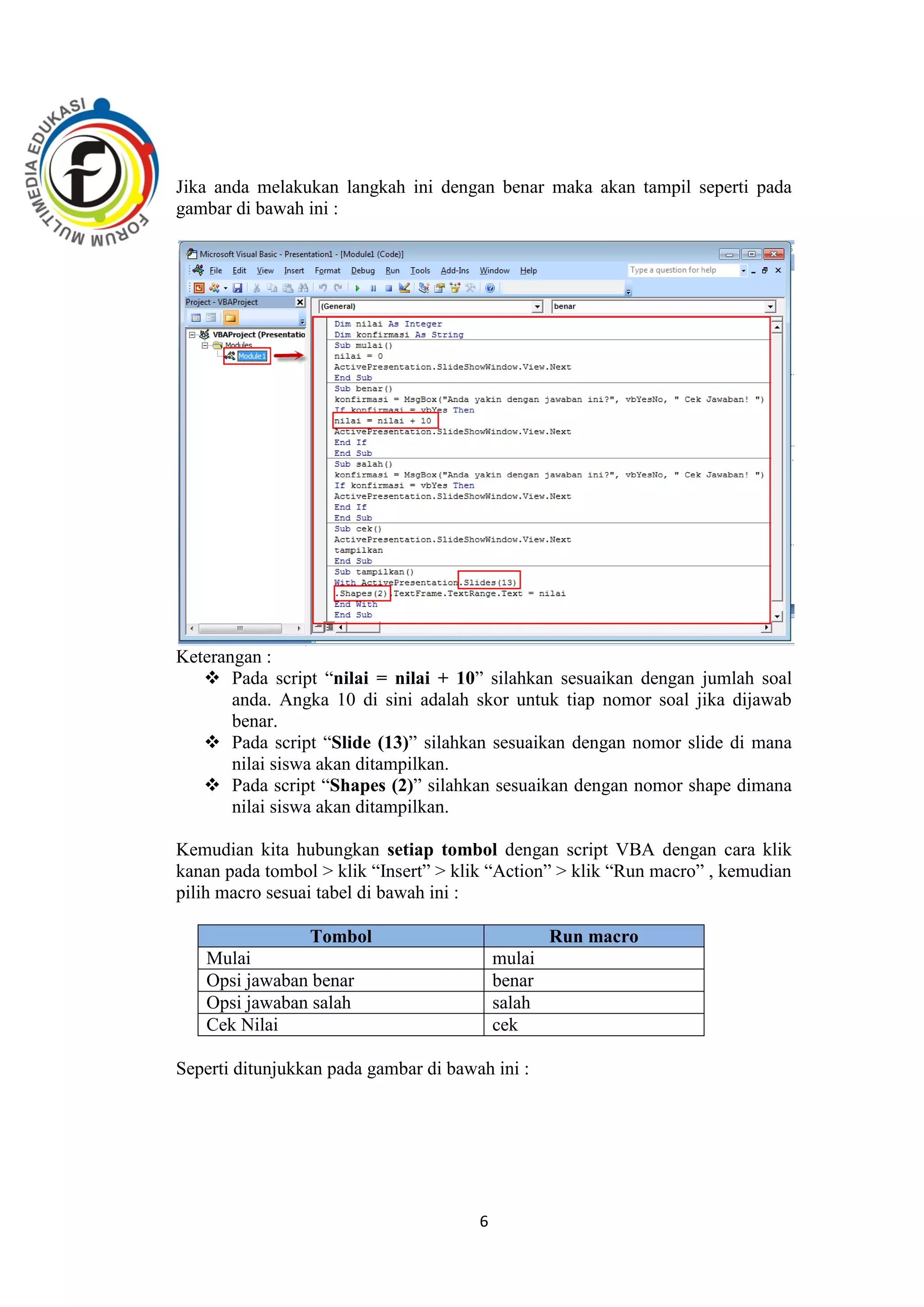 Membuat quiz interaktif dengan visual basic for applications | PDF