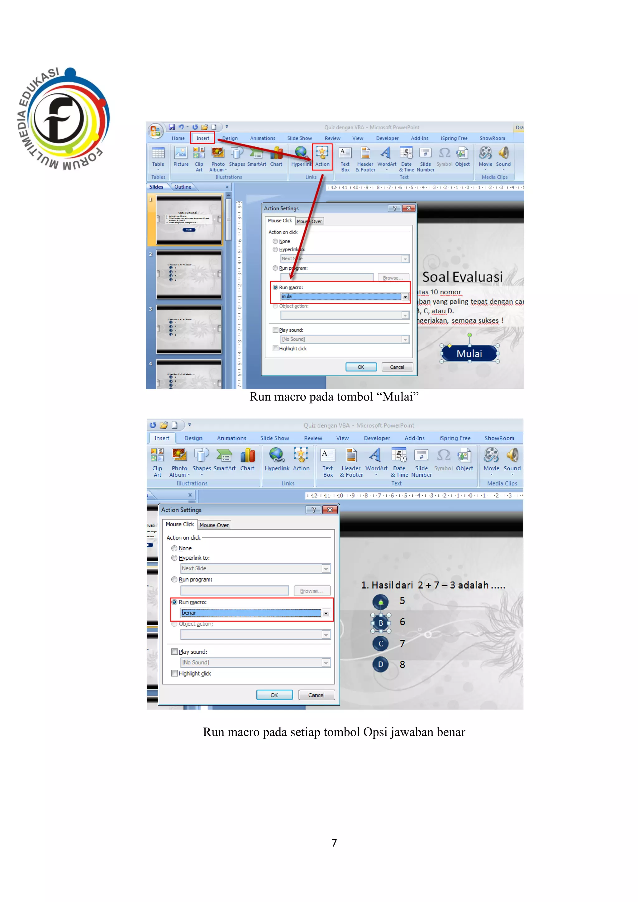 Membuat quiz interaktif dengan visual basic for applications | PDF