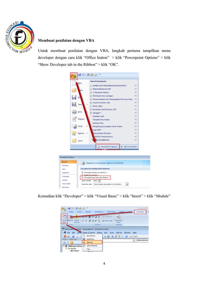 Membuat quiz interaktif dengan visual basic for applications | PDF