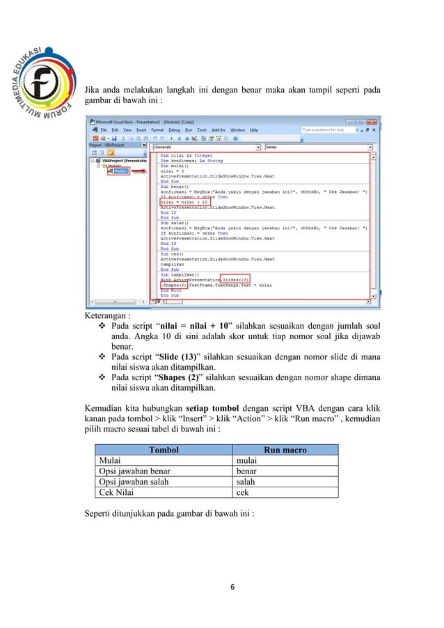 Membuat quiz interaktif dengan visual basic for applications | PDF