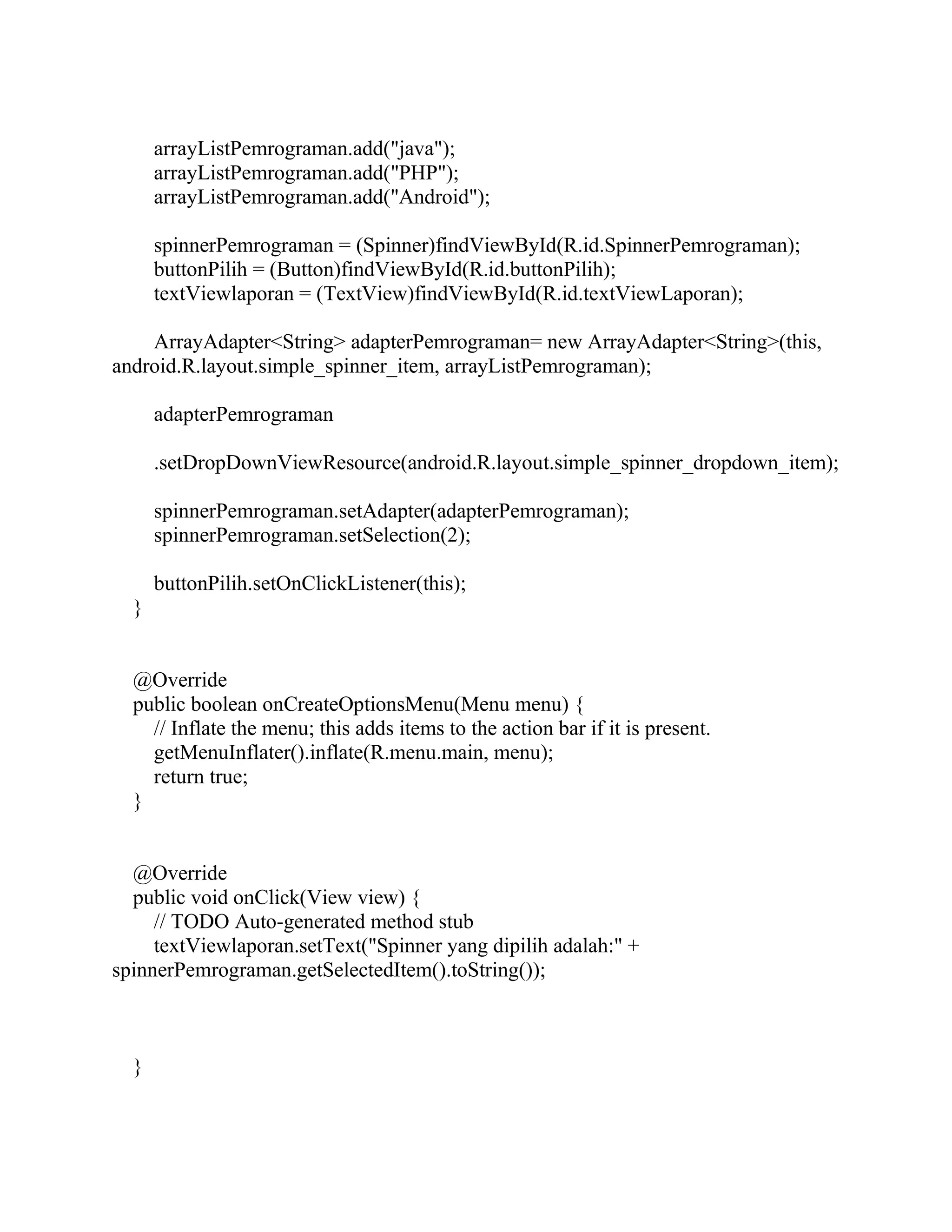 Membuat spinner array pada adt | PDF