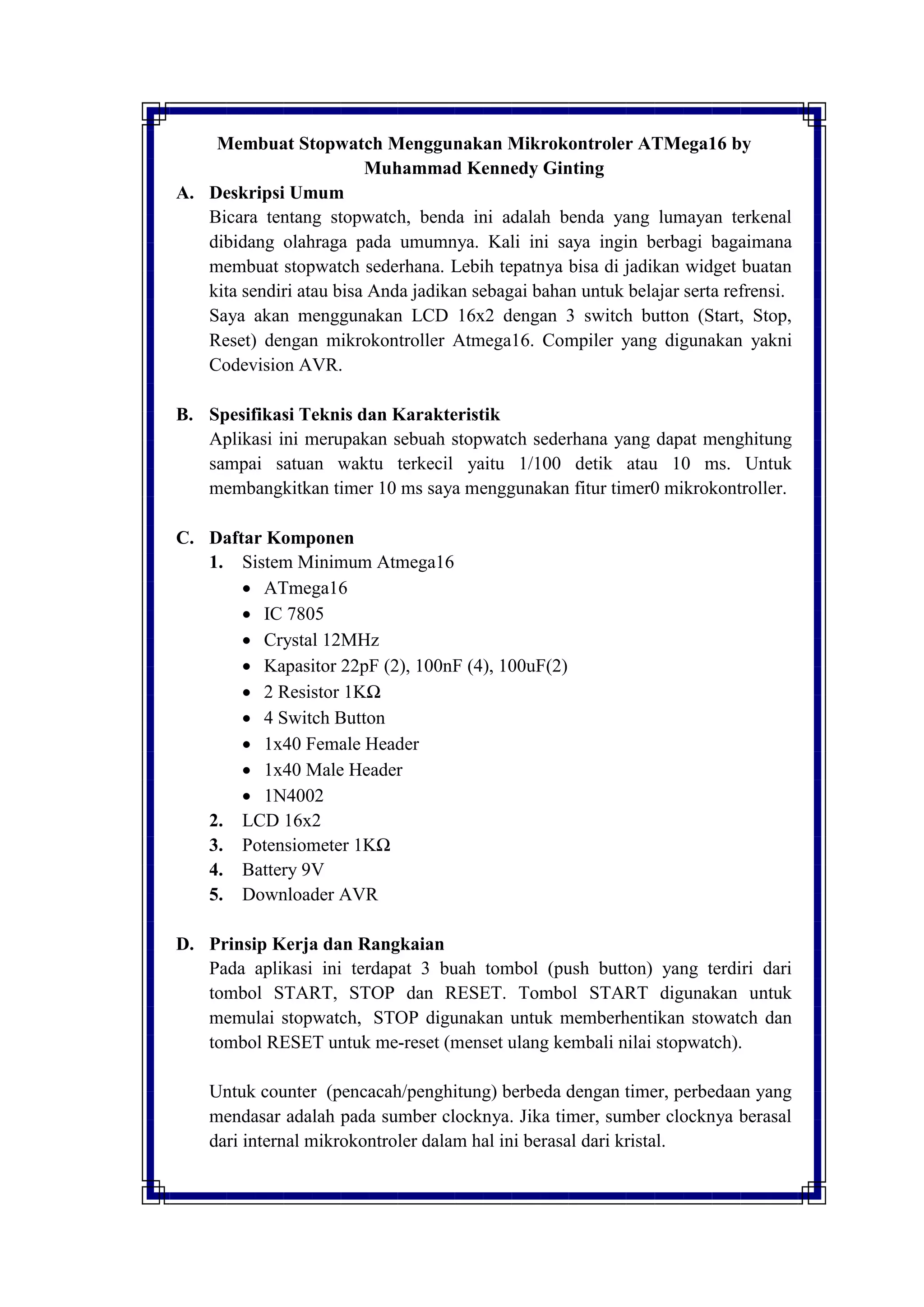 Membuat stopwatch menggunakan mikrokontroler atmega16 by muhammad ...