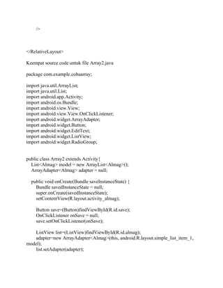 Membuat tampilan list array adapter menggunakan adt | PDF