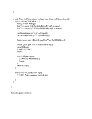 Membuat tampilan list array adapter menggunakan adt | PDF