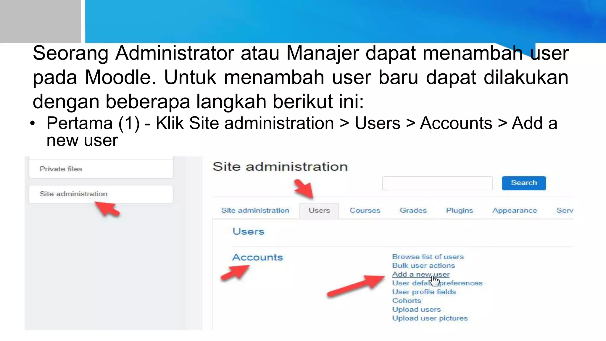 Membuat user baru pada moodle | PPTX
