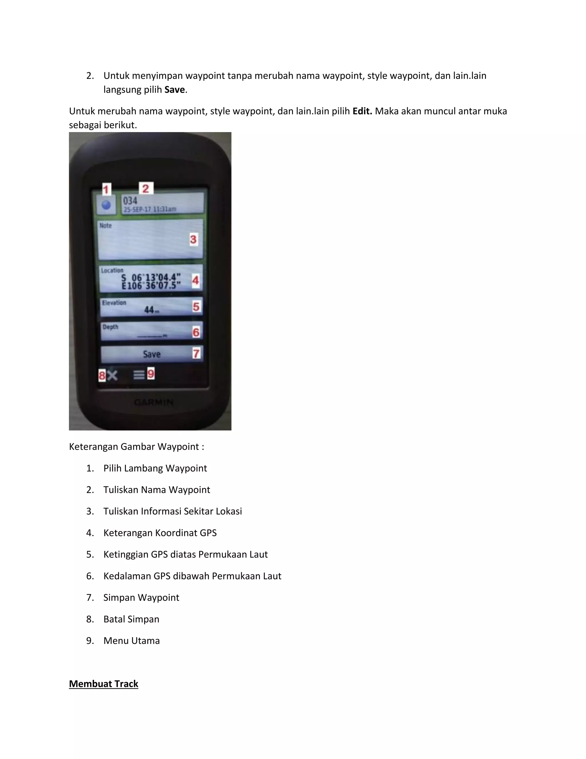 Membuat waypoint dan track menggunakan gps garmin montana | PDF