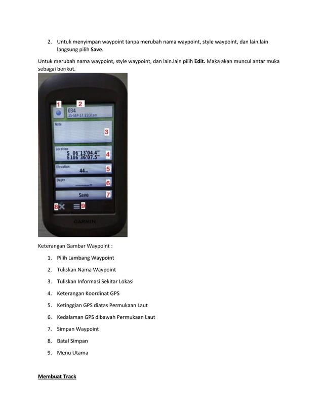 Membuat waypoint dan track menggunakan gps garmin montana | PDF