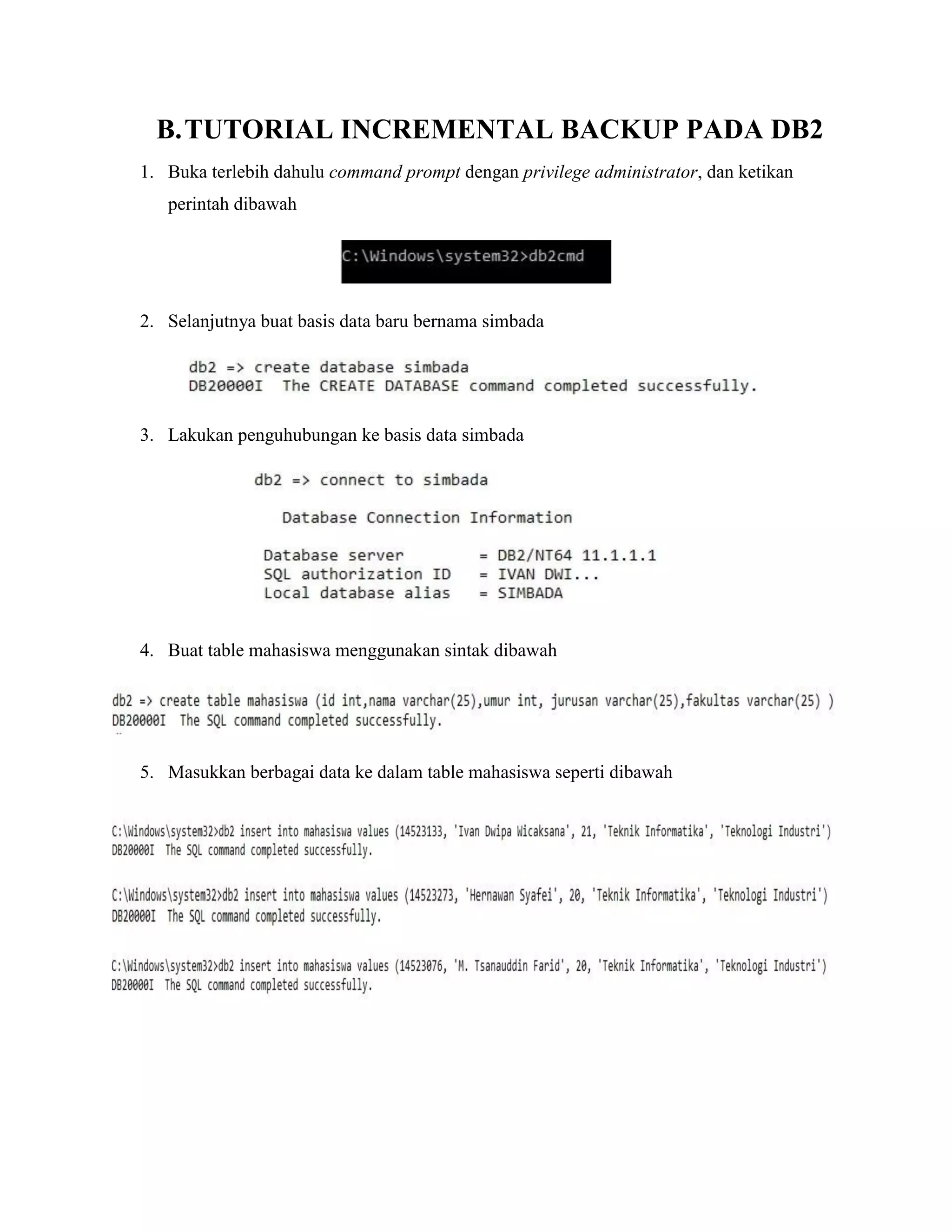 Tutorial Singkat Pengunaan Incremental Backup Menggunakan DBMS DB2 | PDF