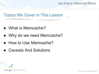 Memcache basics on google app engine | PDF