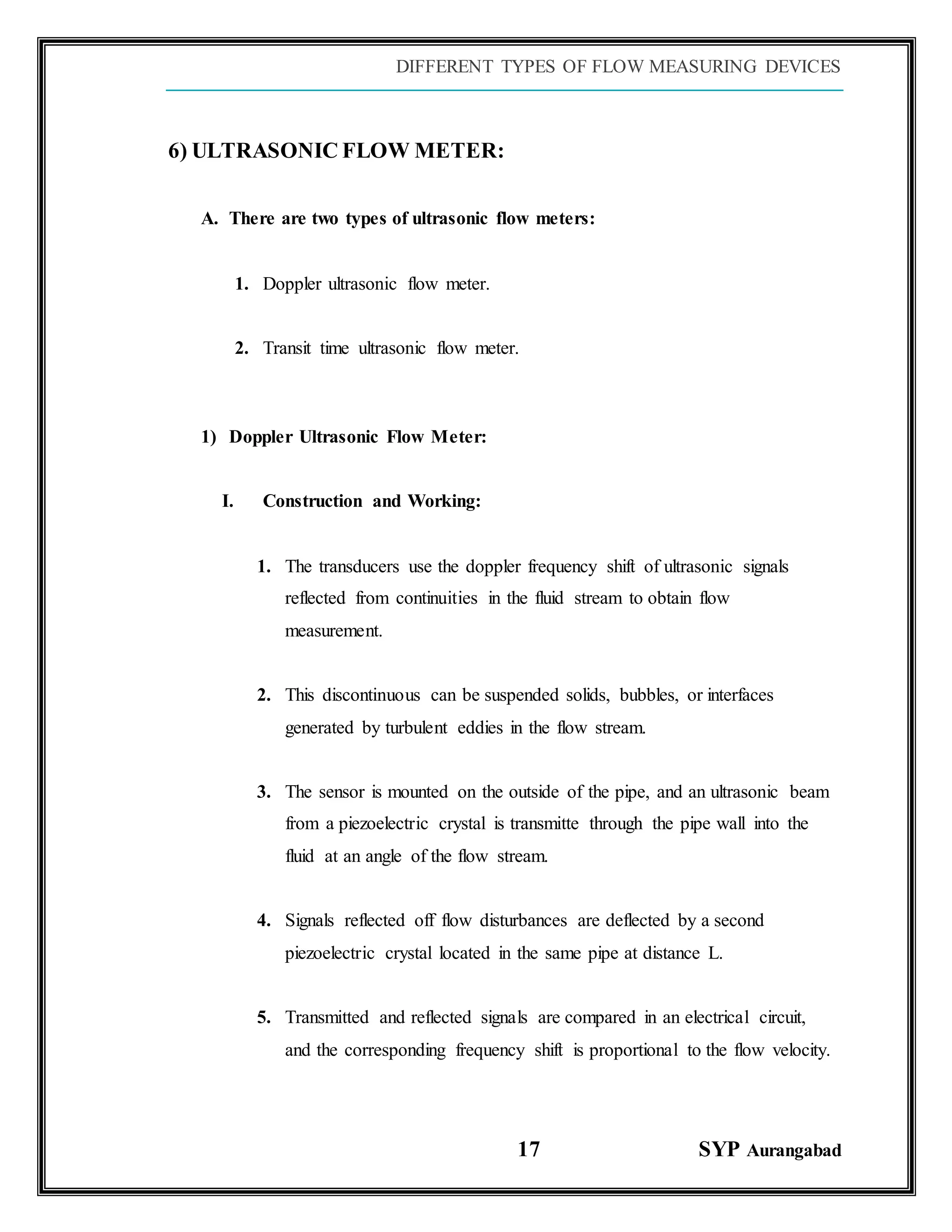micro-project on different types of flow measuring devices | DOCX