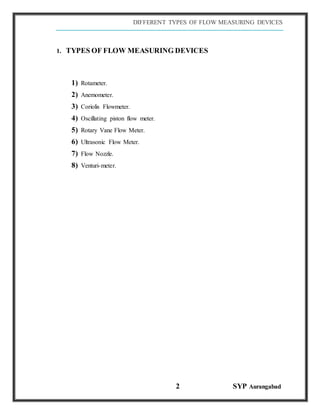 micro-project on different types of flow measuring devices | DOCX
