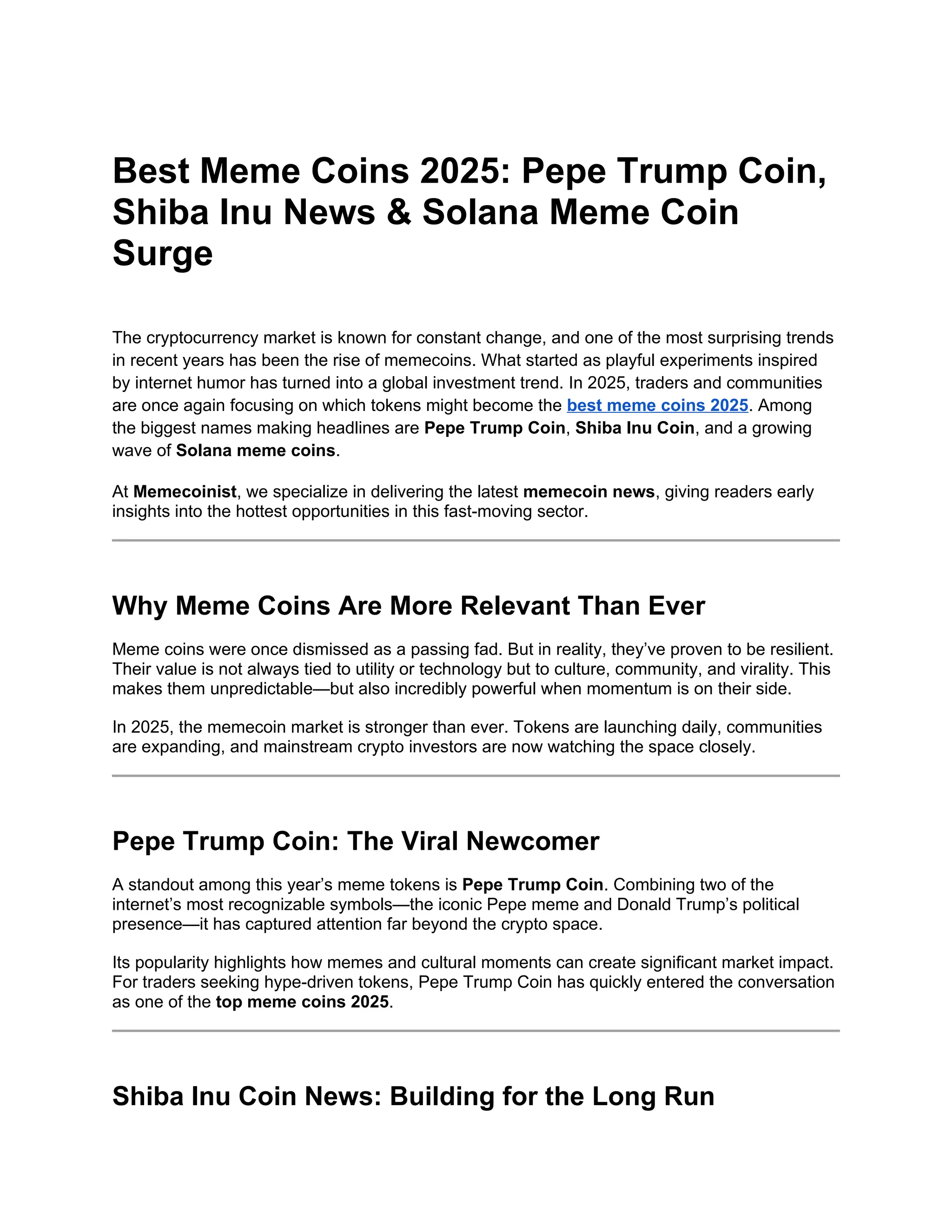 Best Meme Coins 2025: Pepe Trump Coin, Shiba Inu Coin News & Solana ...
