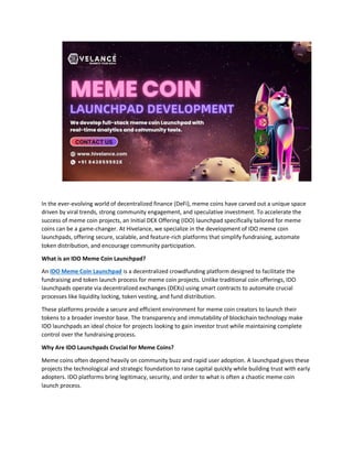 IDO Meme Coin Launchpad Solutions for Crypto Startups & Enterprises | PDF