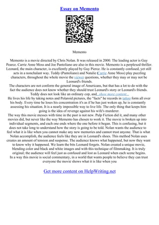 Memento Essay | PDF