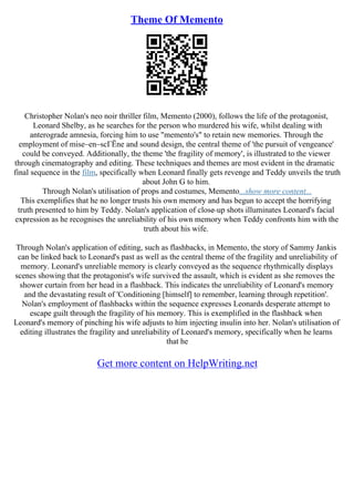 Memento Essay | PDF | Movies | Entertainment