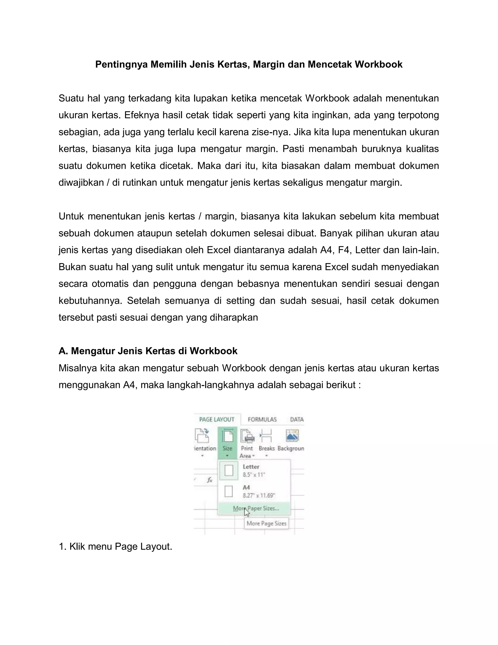 Memilih jenis kertas, margin dan mencetak workbook | PDF