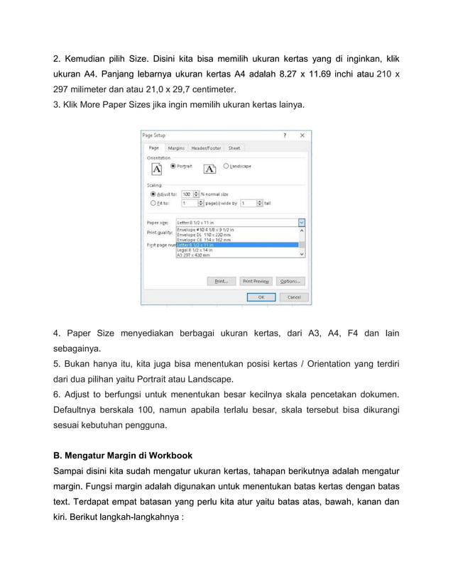 Memilih jenis kertas, margin dan mencetak workbook | PDF