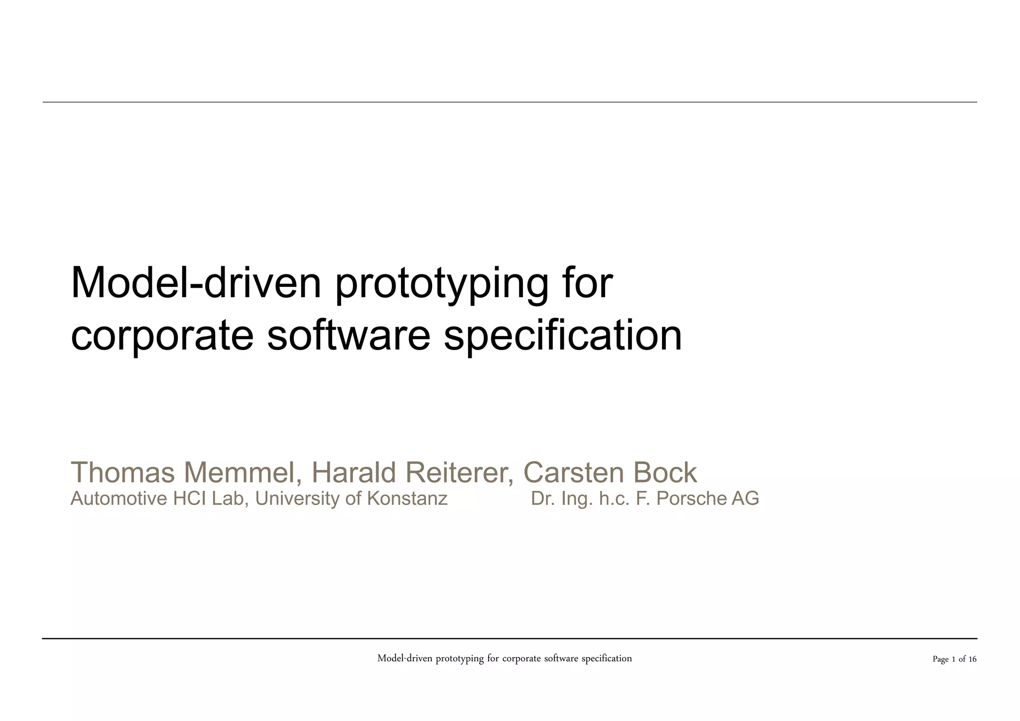 Model-driven prototyping for corporate software specification | PPT