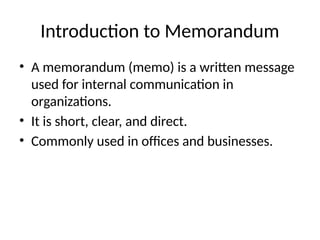 Communication skill topic memo is letter | PPTX