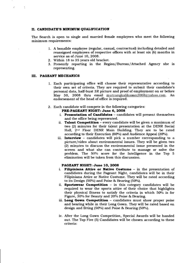 Memo 2008 (Guidelines & Pageant Mechanics for Mutya Ng Kalikasan 2008 ...